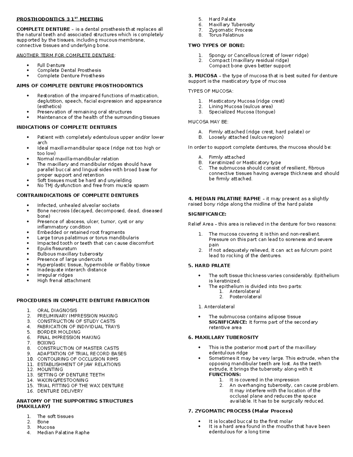 Prosthodontics 3 Lecture Notes for Prelim&Midterms - Dentistry - Studocu