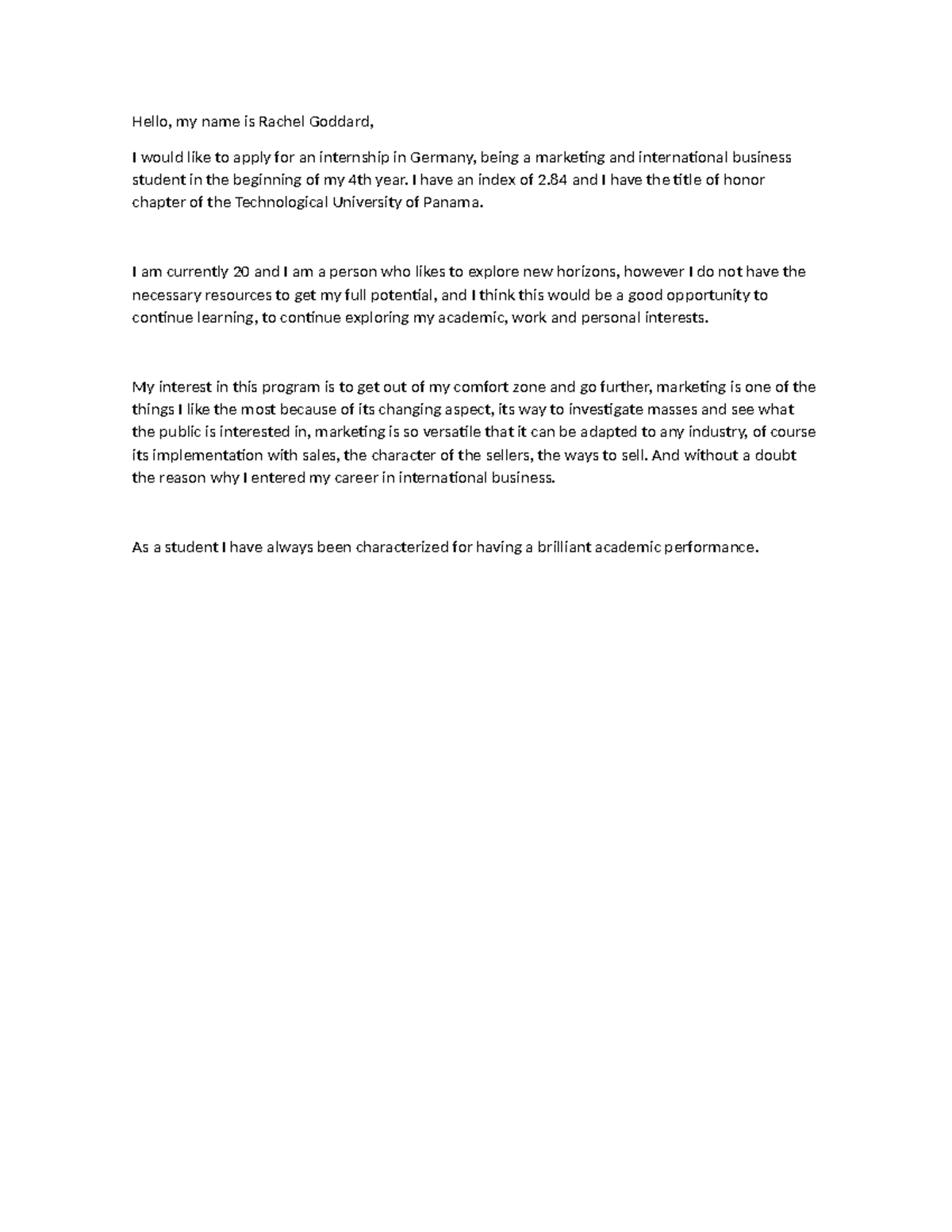 Motivation Letter for Internship in Germany - Marketing & Int'l ...