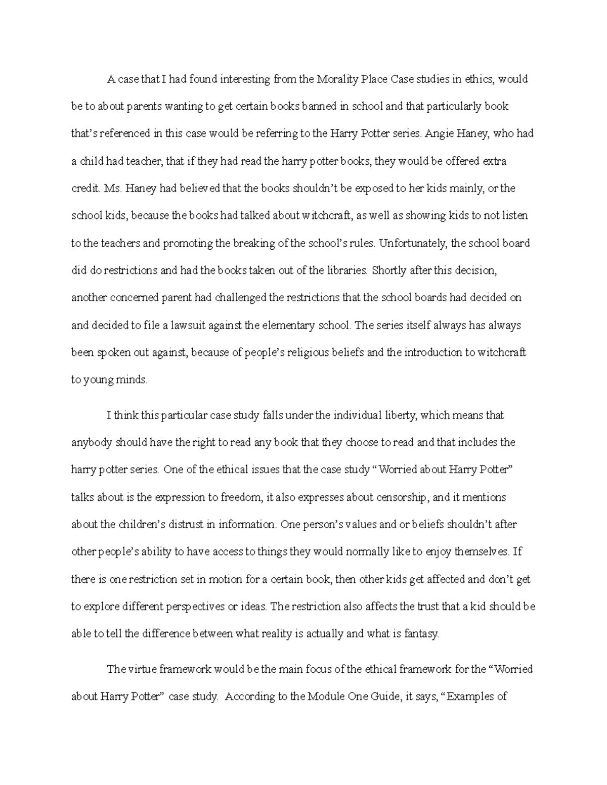 7-1 Project - Case Study on Censorship and Ethics of Harry Potter - Studocu