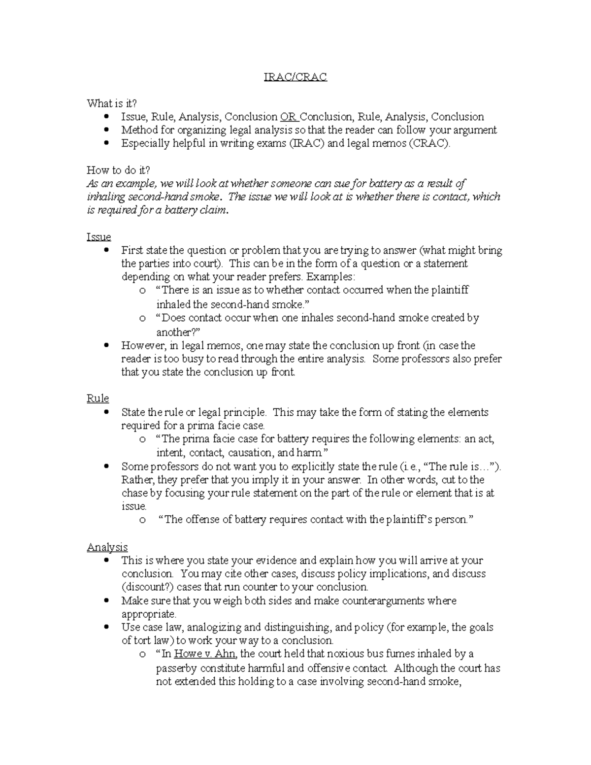 IRAC/CRAC Method: Legal Analysis for Exams and Memos - Studocu