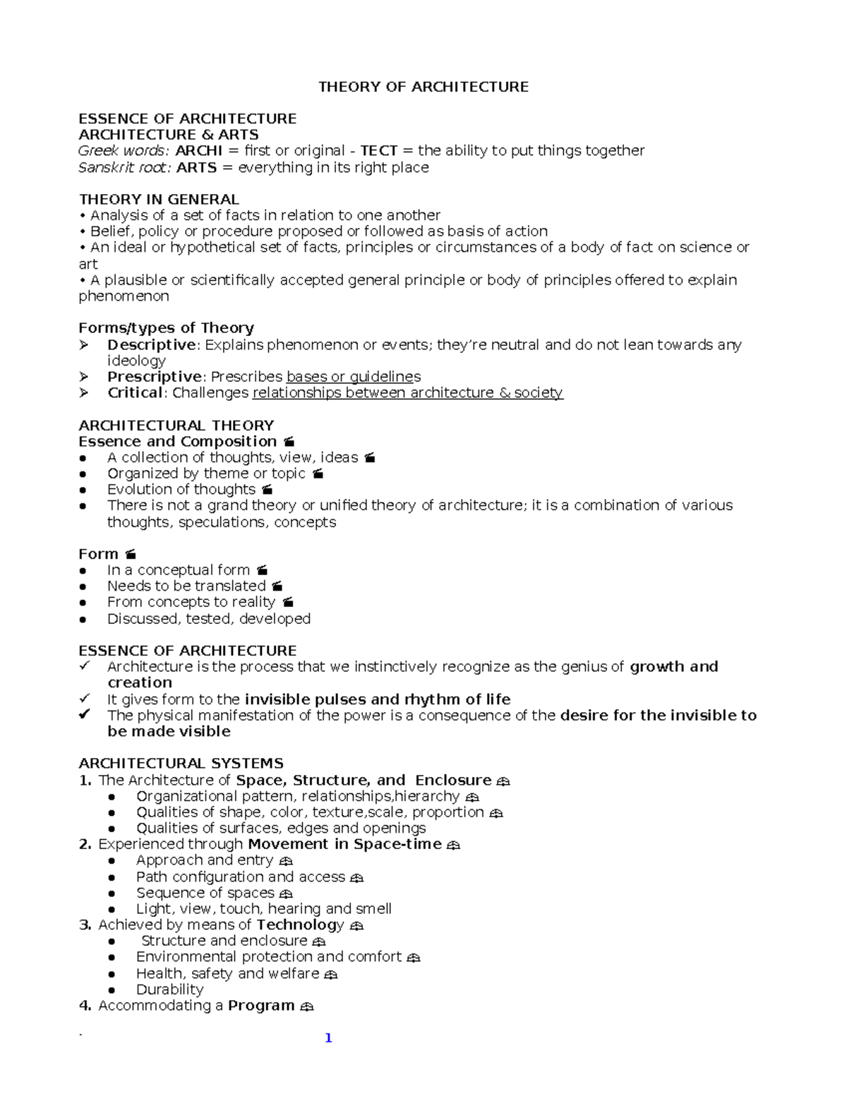 THEORY OF ARCHITECTURE I: ESSENCE AND ELEMENTS OF DESIGN - Studocu