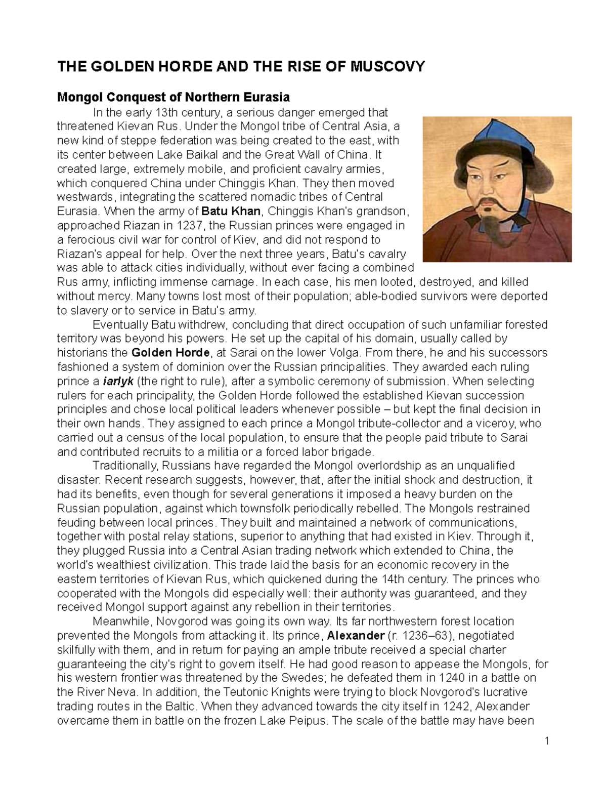 HIST 101: The Golden Horde's Influence on the Rise of Muscovy - Studocu