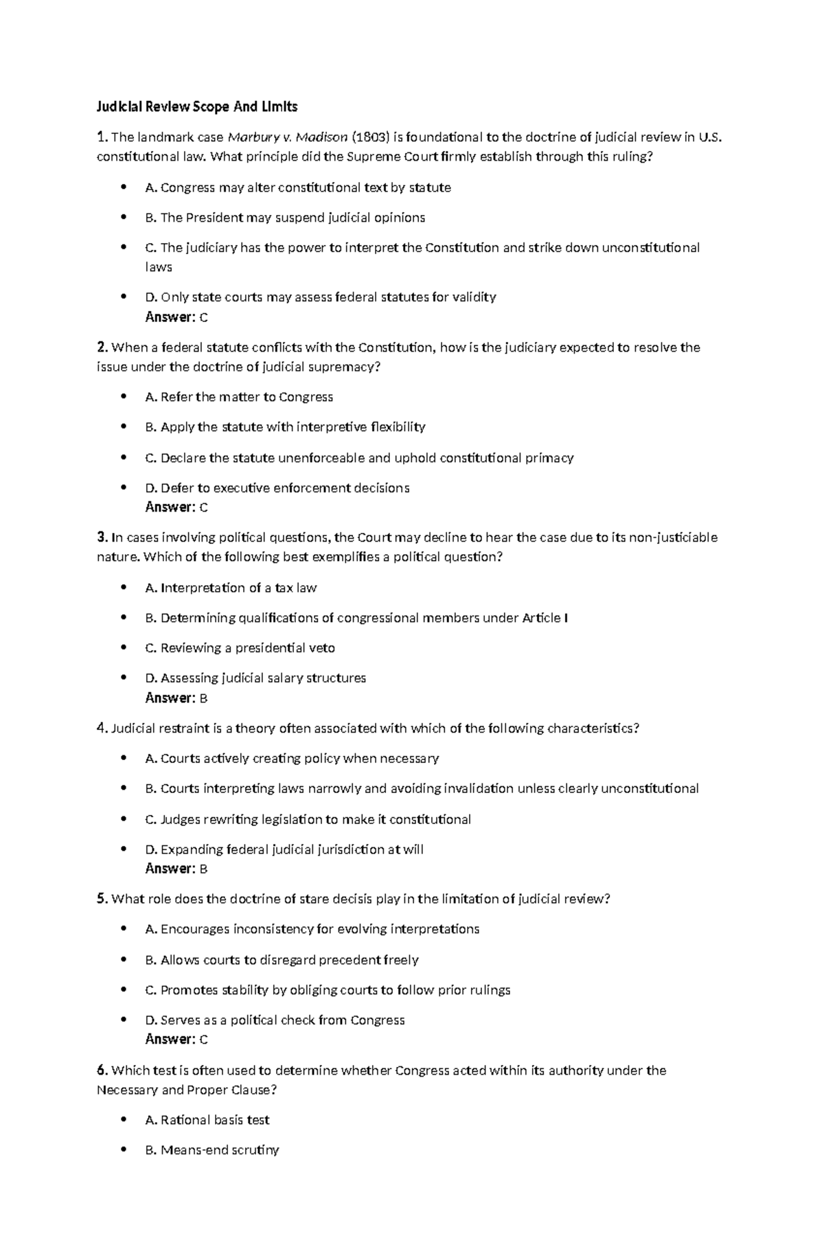 Judicial Review: Scope and Limits - Key Concepts and Cases - Studocu