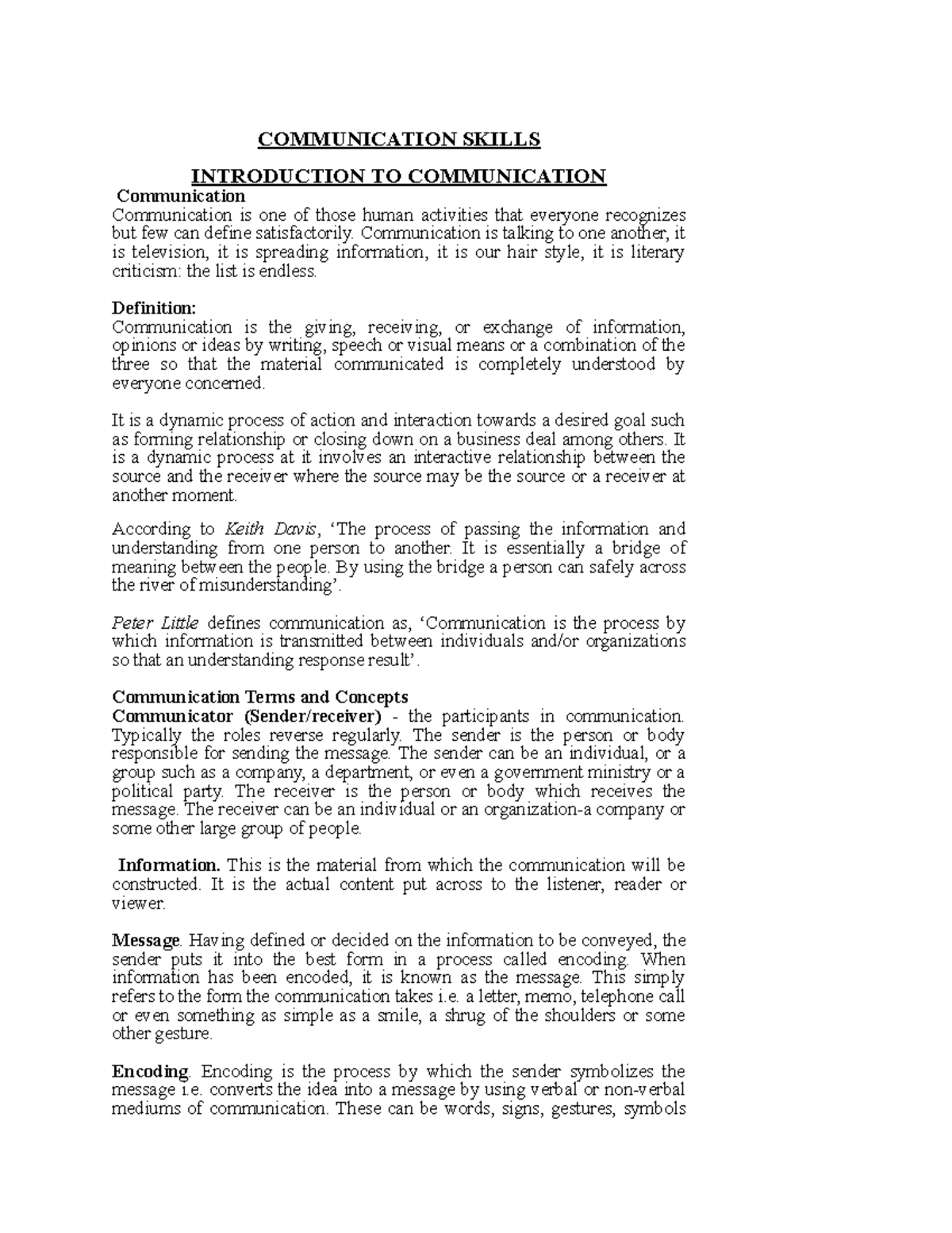 Introduction Notes - Students handouts - COMMUNICATION SKILLS ...