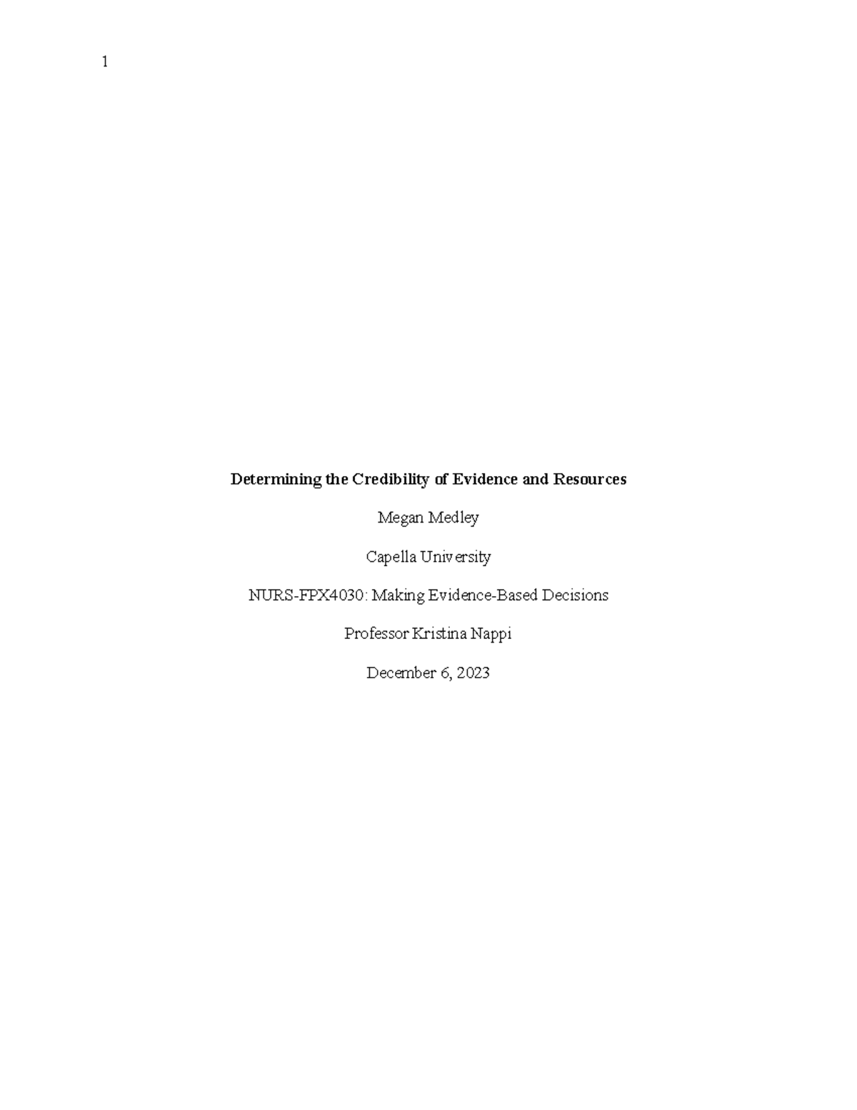 NURS-FPX4030: Assessment 2 - Evaluating Credibility of Evidence - Studocu