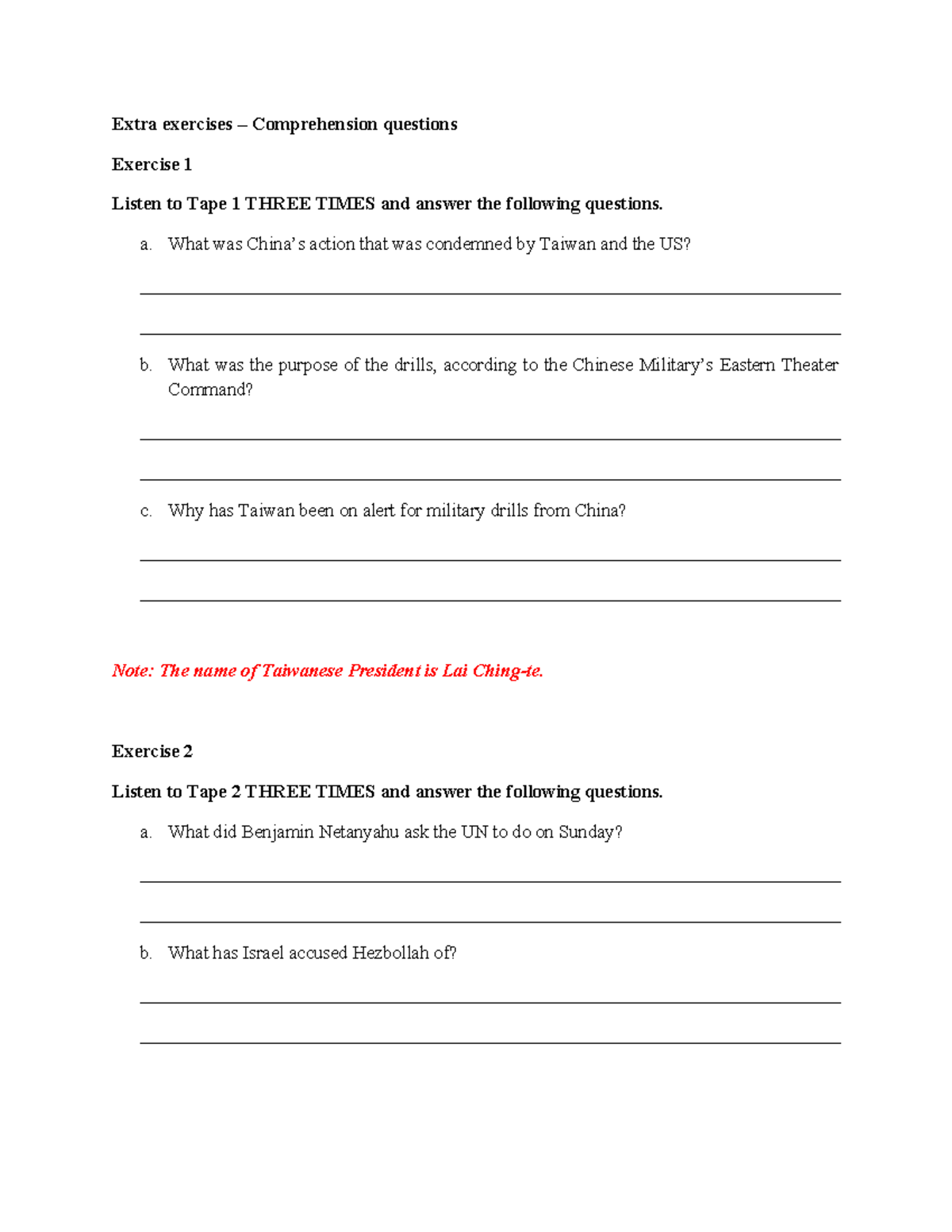 Extra comprehension question exercises for ESP 3 - Extra exercises ...