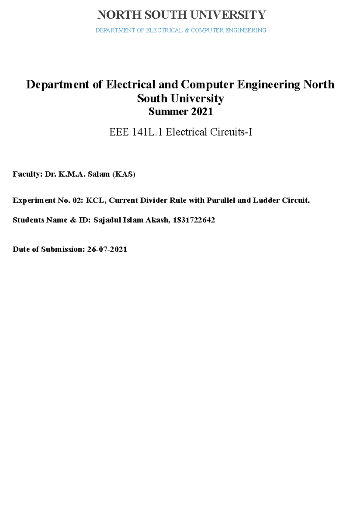 Lab-02 - EEE141 Lab - DEPARTMENT OF ELECTRICAL & COMPUTER ENGINEERING ...