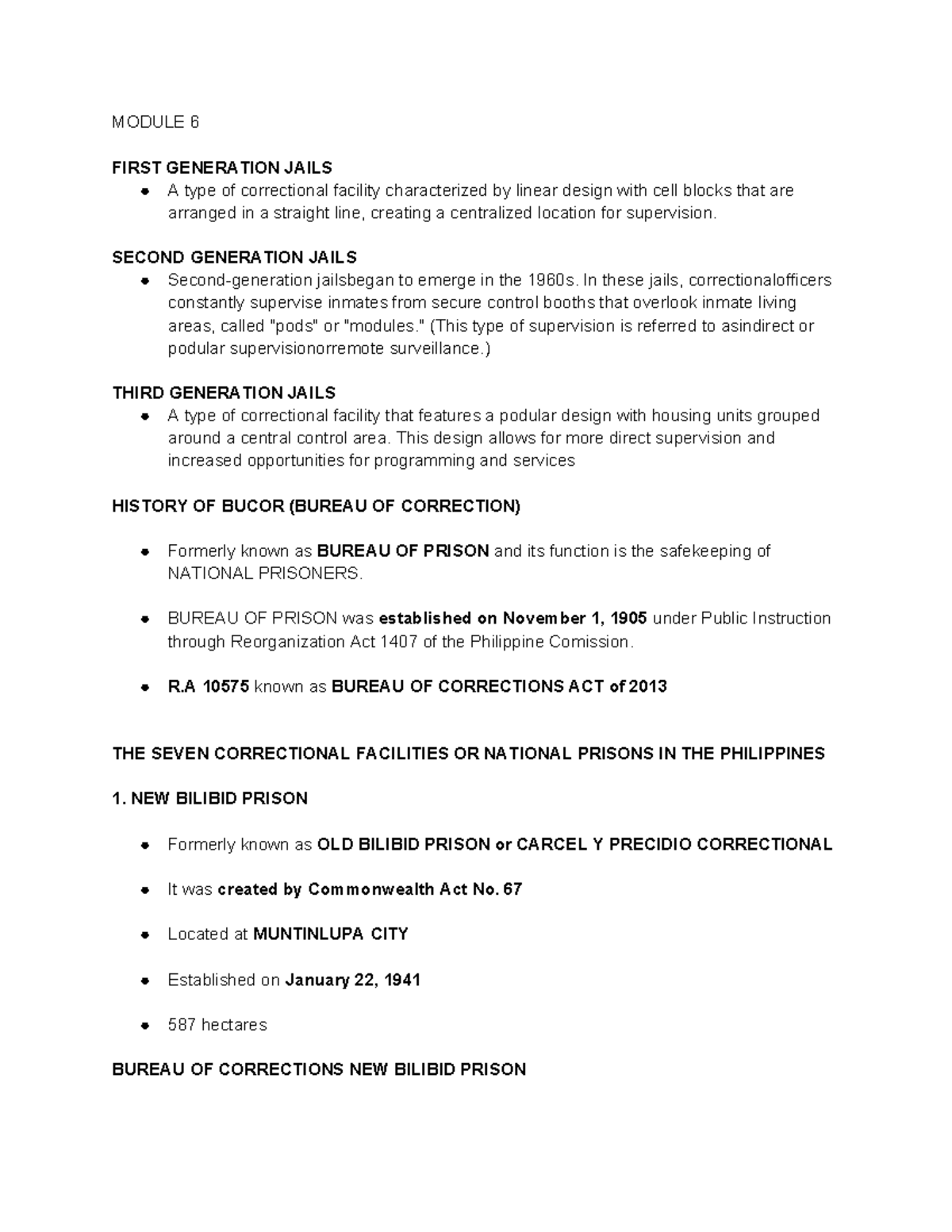 029 Reviewer - MODULE 6 FIRST GENERATION JAILS A type of correctional ...