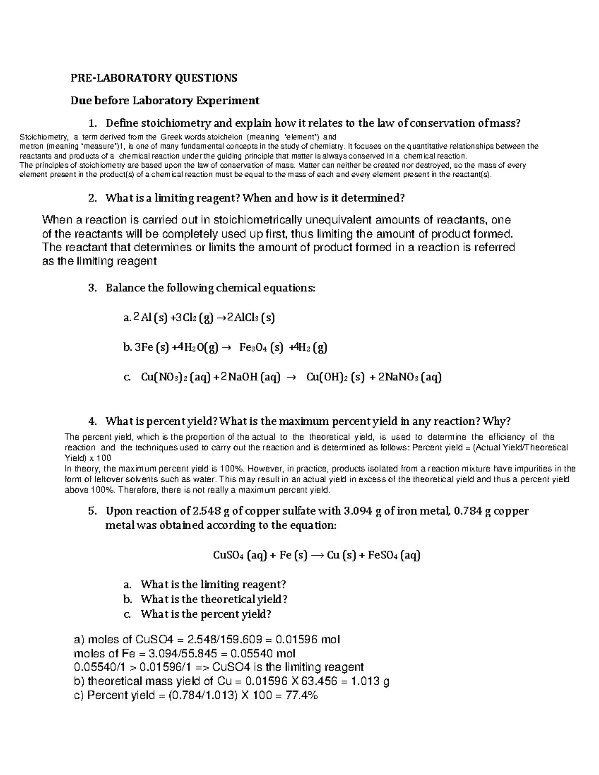 Experiment 04 Determination of Limiting Reagents CHEM 1111 - PRE ...