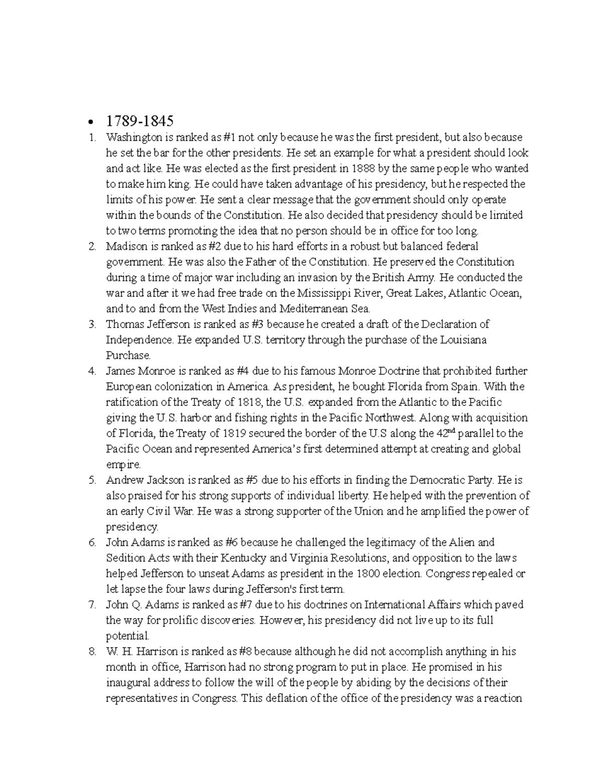 APUSH Presidents - Detailed Lecture Notes & Insights - Studocu