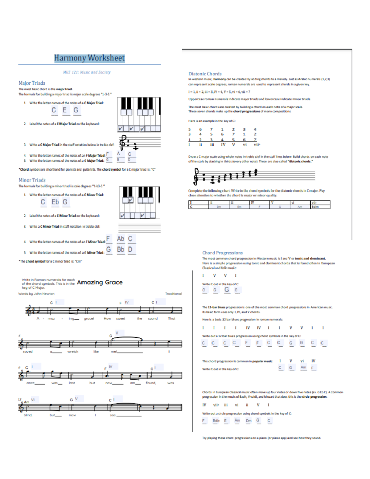 Harmony Worksheet: Exploring Concepts of Balance and Unity in Music ...