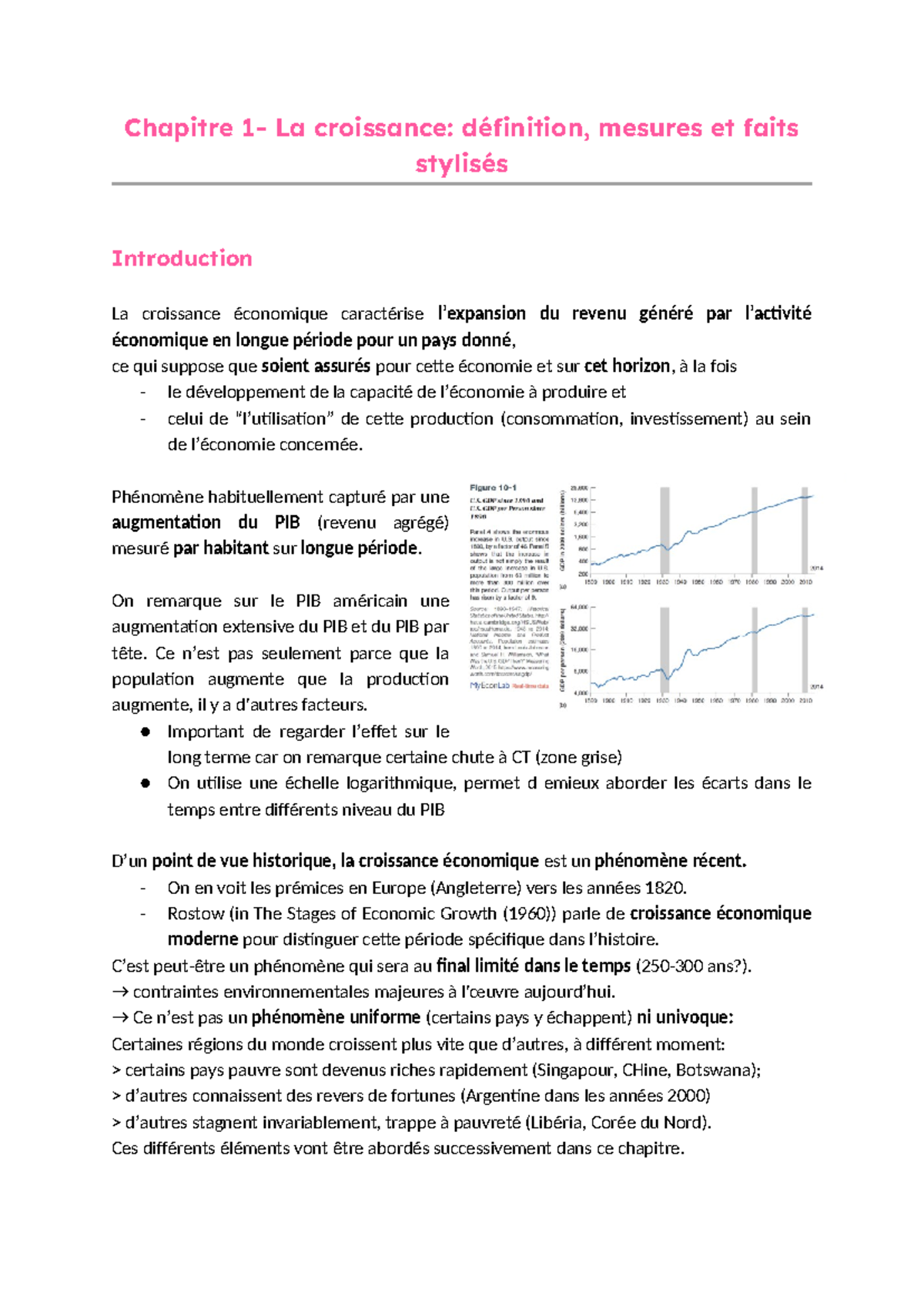 Chapitre 1 - Croissance Économique : Définition et Mesures - Studocu