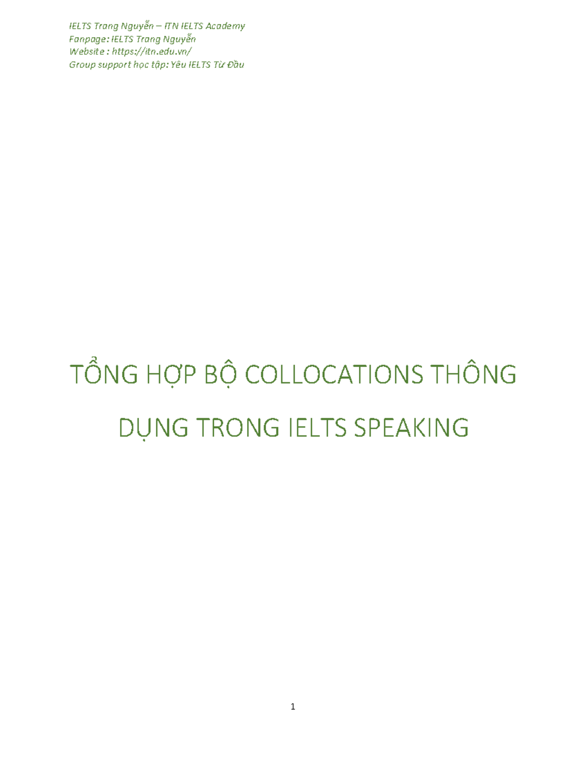 Tổng Hợp Collocations Thông Dụng Trong IELTS Speaking (Ielts) - Studocu