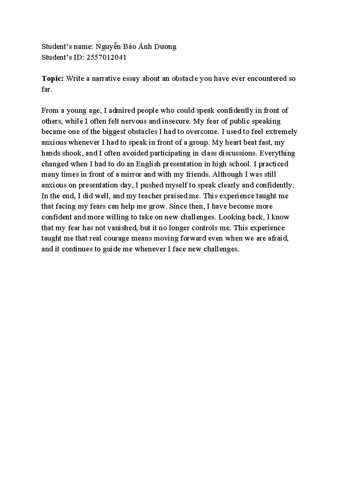 Narrative Essay: Overcoming My Fear of Public Speaking - Studocu