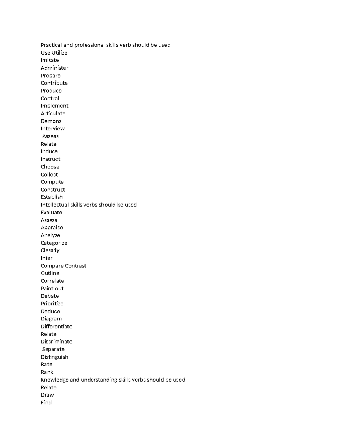 Professional Skills Verbs List for Practical Application - Studocu