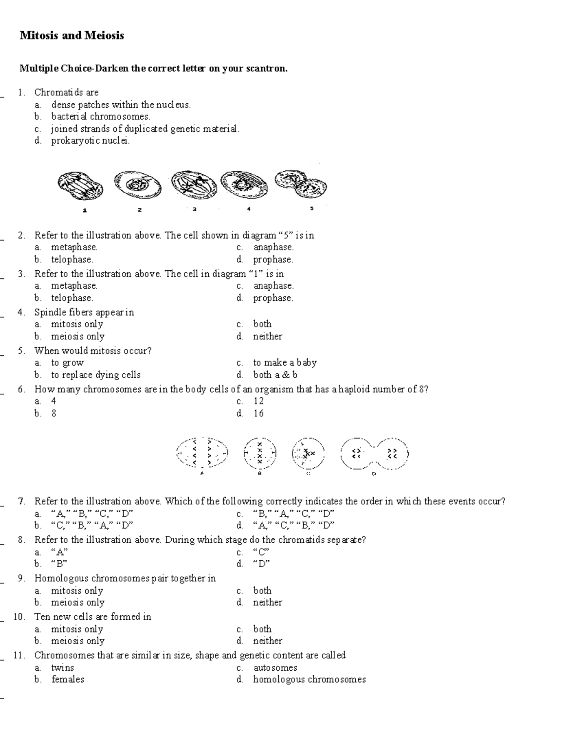 Mitosis vs. Meiosis B - Multiple Choice & Comparison Guide - Studocu