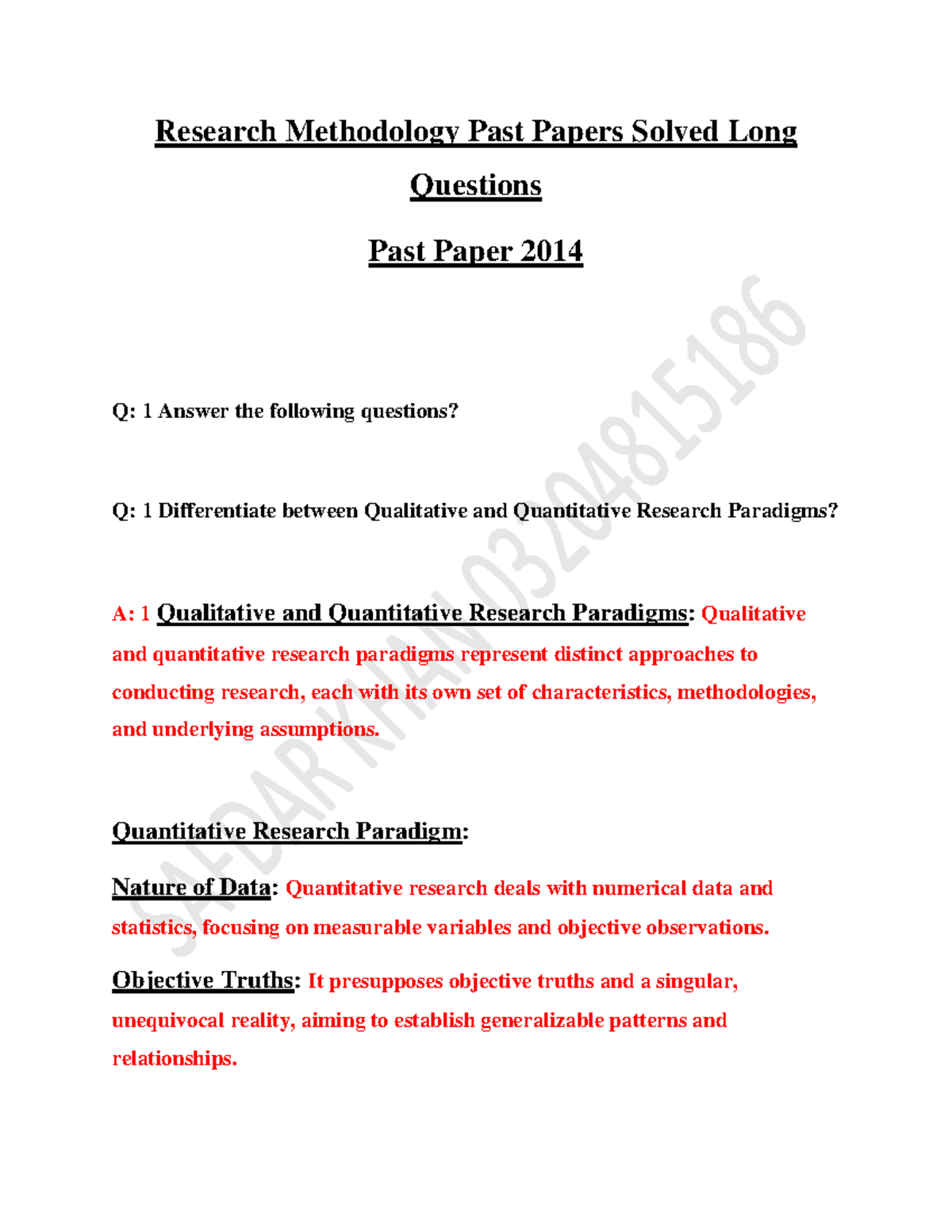 Research Methodology Past Papers Solved Long Questions - Research ... Research Methodology Past Papers Solved Long Questions - Research ...