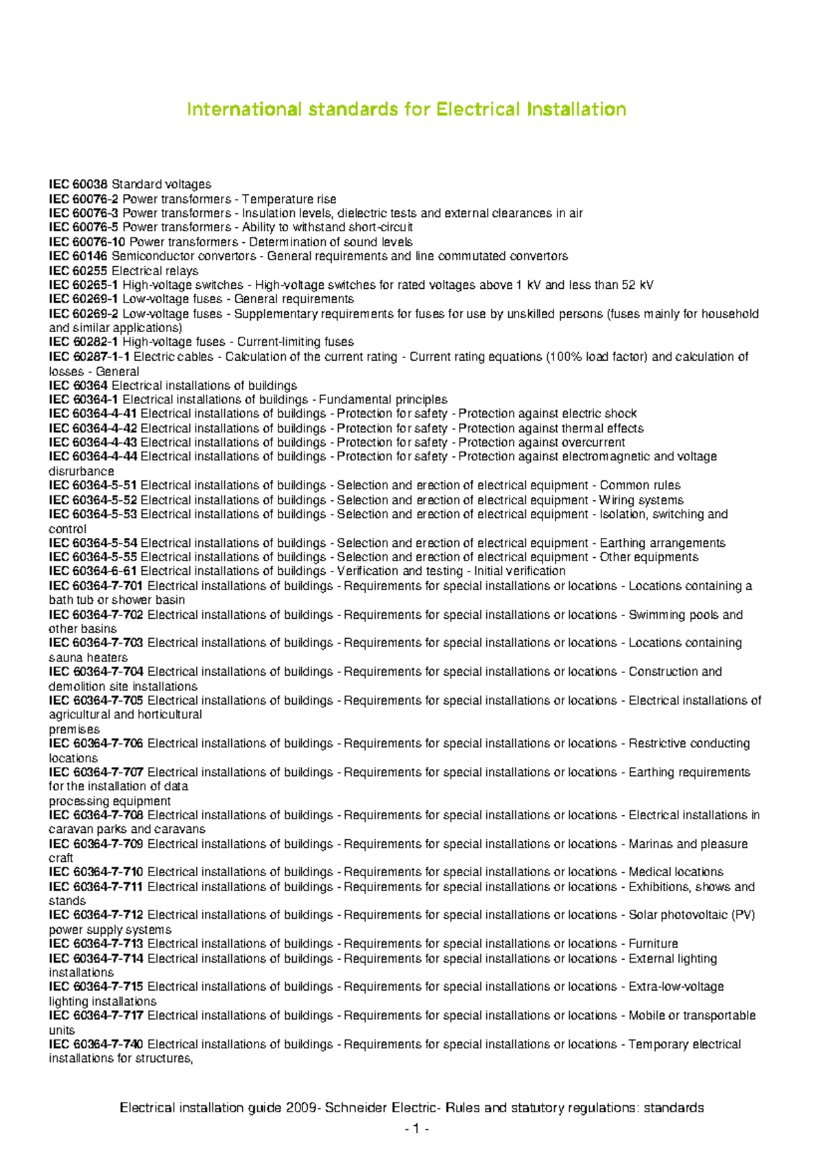 IEC International Standards for Electrical Installations Overview - Studocu