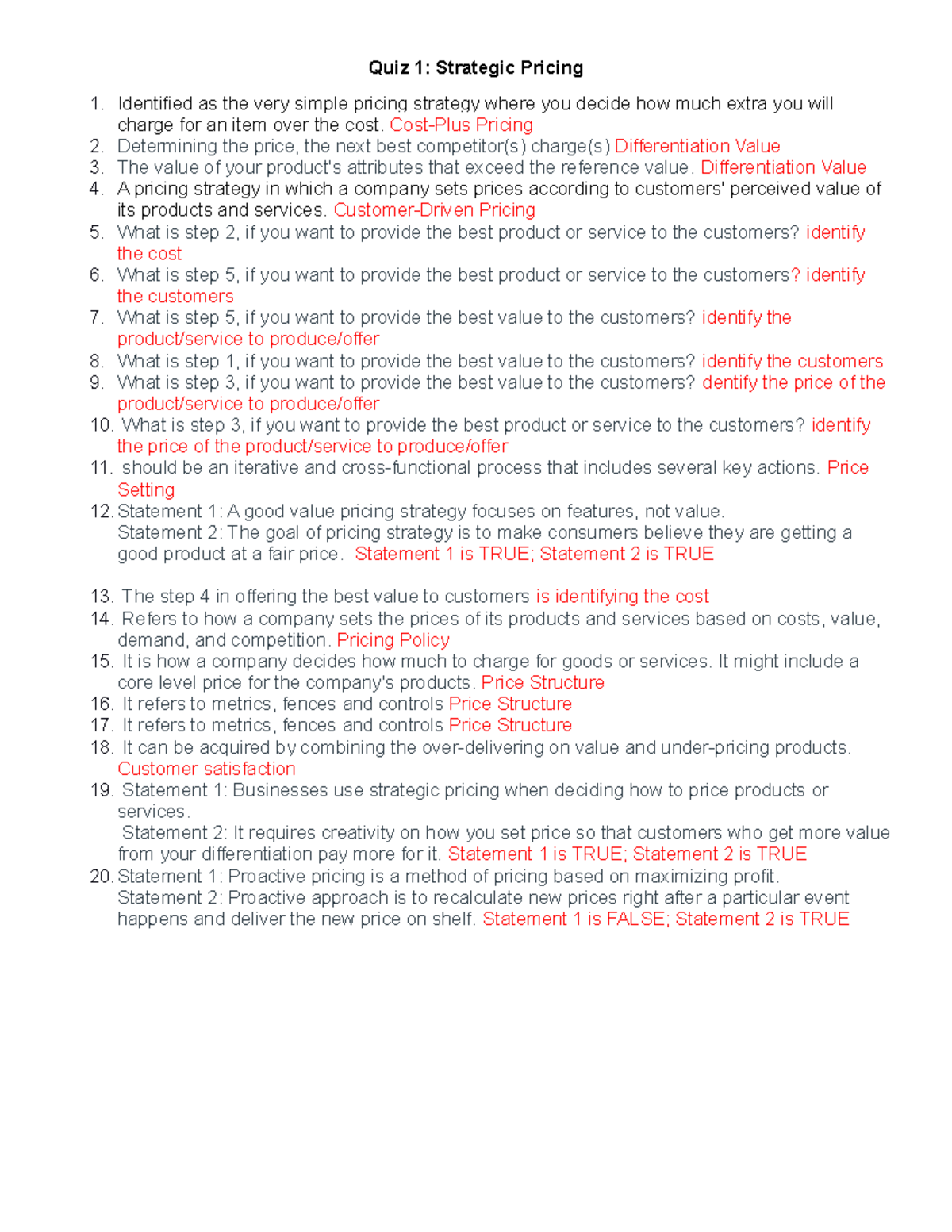 Pricing Strategy Reviewer - Quiz 1: Strategic Pricing Identified as the ...