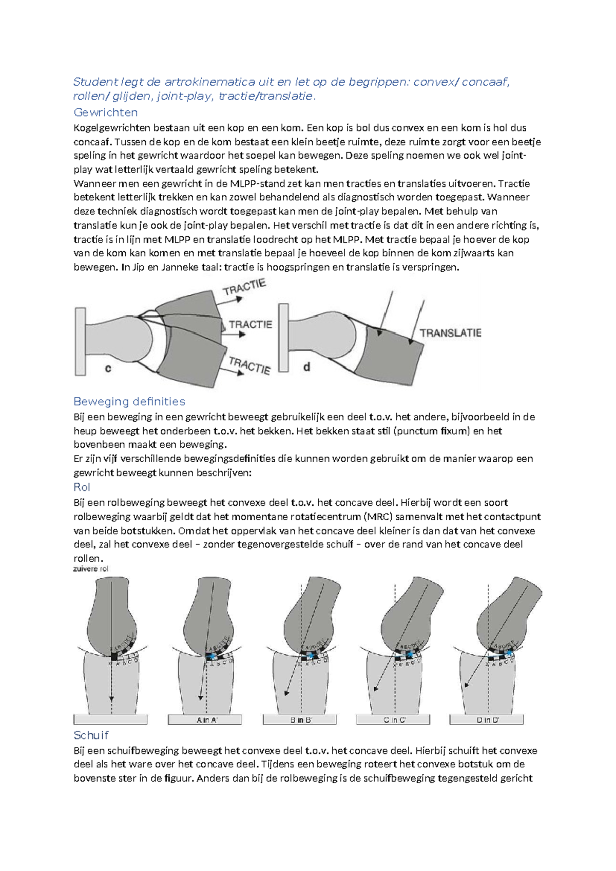 FYSI101 - Samenvatting Gewrichtsbeweging: Convex en Concaaf Uitgelegd ...