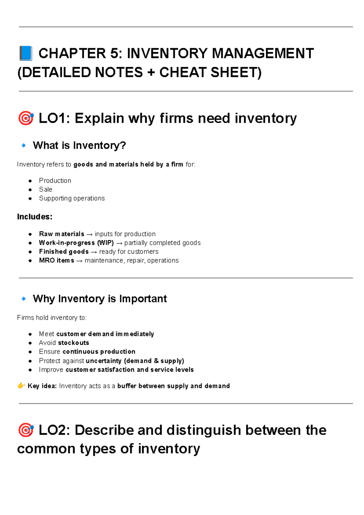 CHAPTER 5: INVENTORY MANAGEMENT - DETAILED CHEAT SHEET (OBS) - Studocu