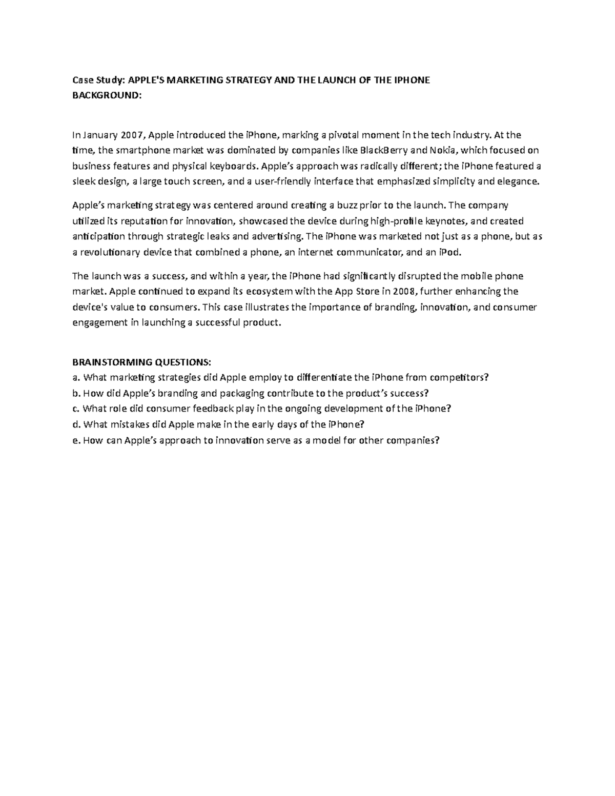 Apple's MKT Strategy and Launch of the Iphone case study - Case Study ...