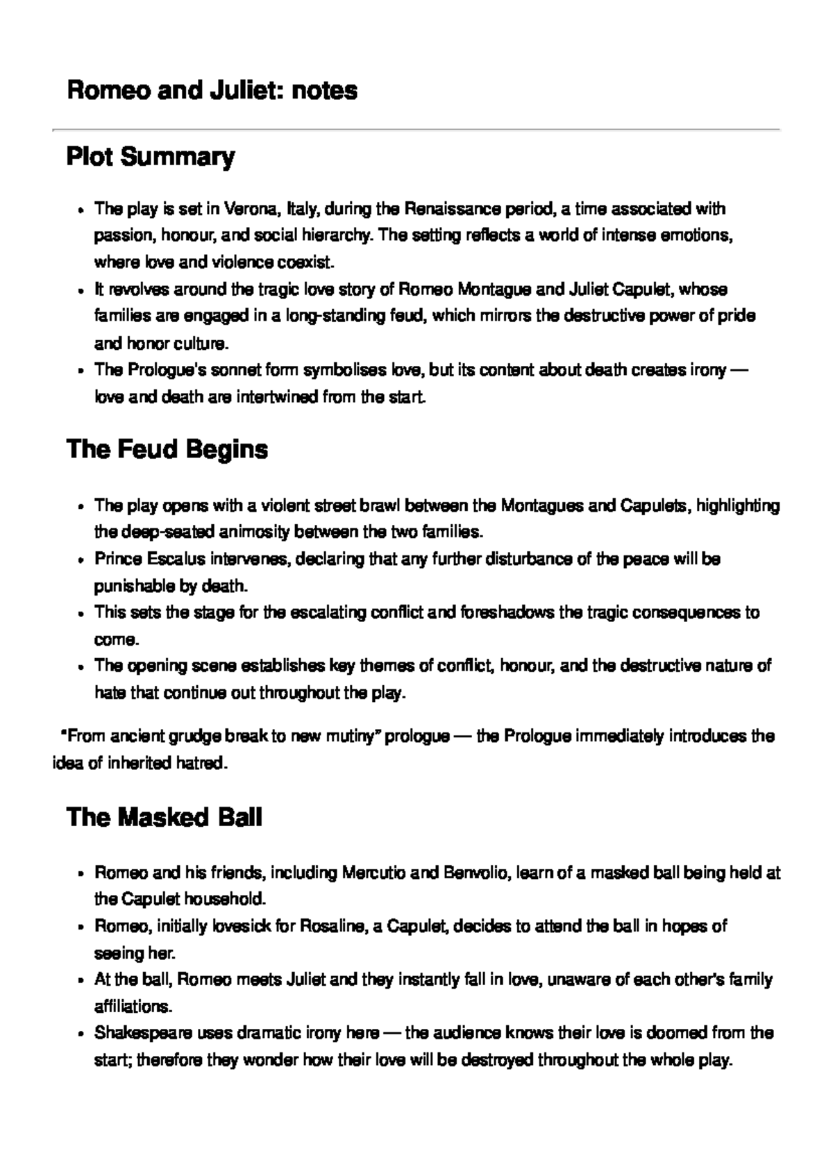 R&J 101: Comprehensive Notes on Plot and Themes in Romeo and Juliet ...