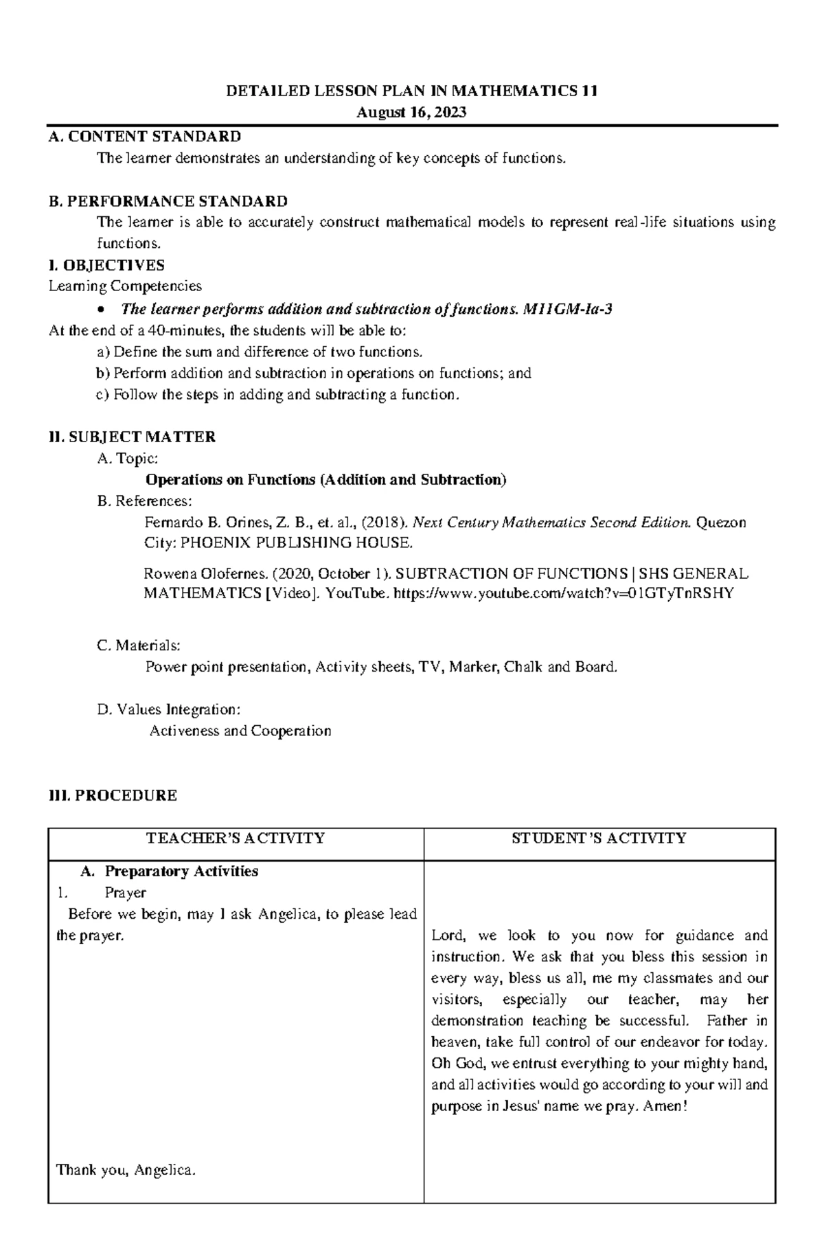Math 9 - Lesson Plan on Pythagorean Theorem for Grade 9 - Studocu