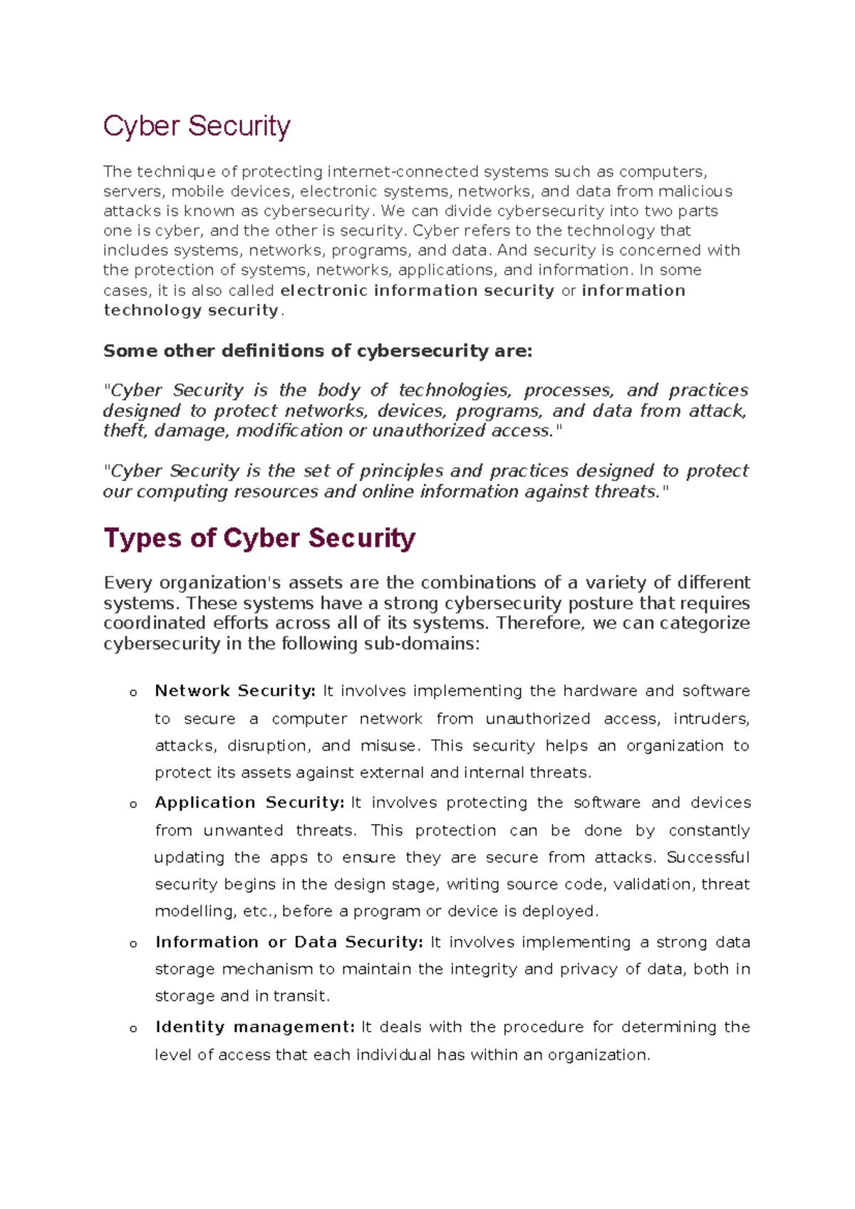 Cyber Security - Comprehensive Notes on Protection Techniques - Studocu