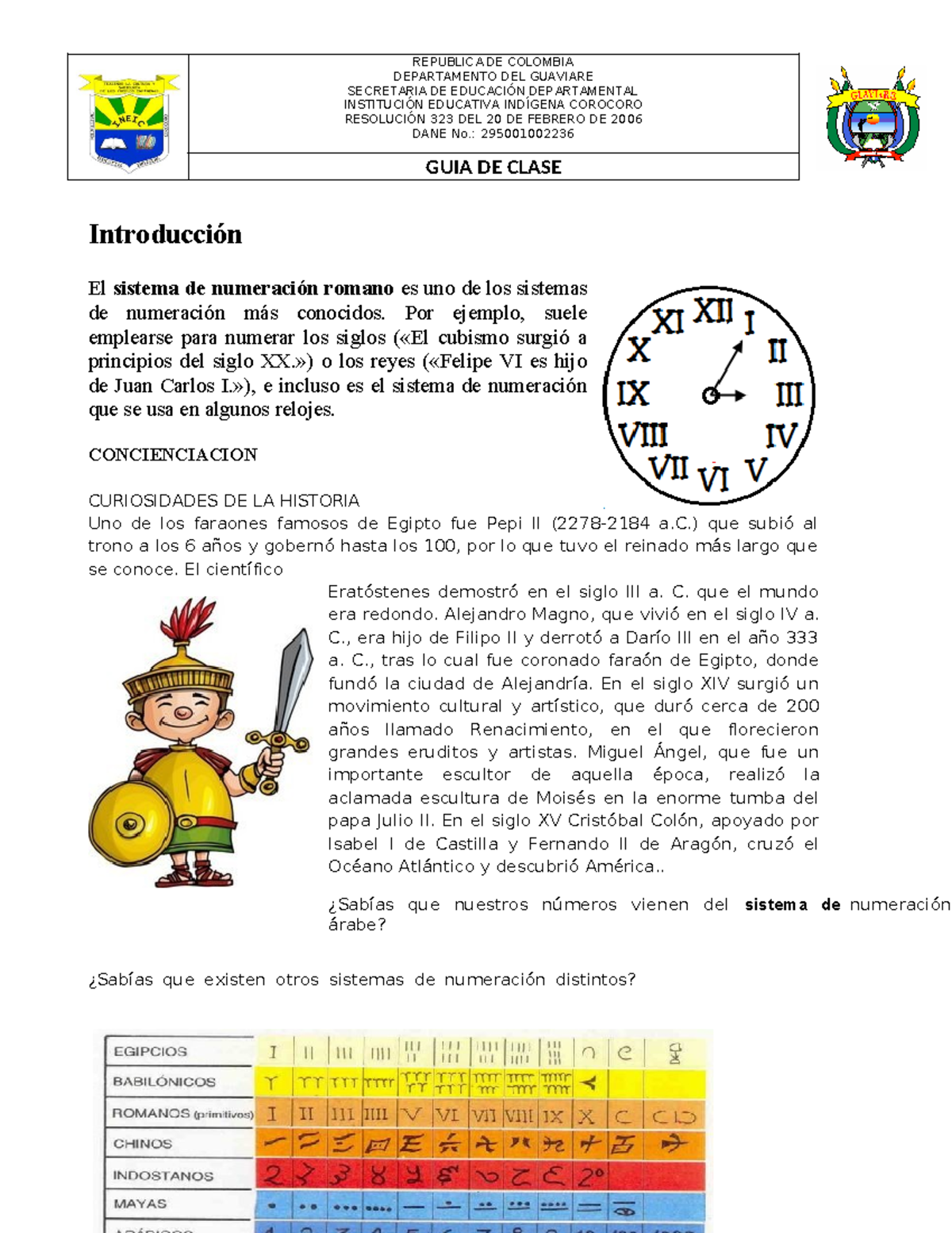 GUIA DE CLASE: Números Romanos para Grado 6° - Resolución 323 - Studocu