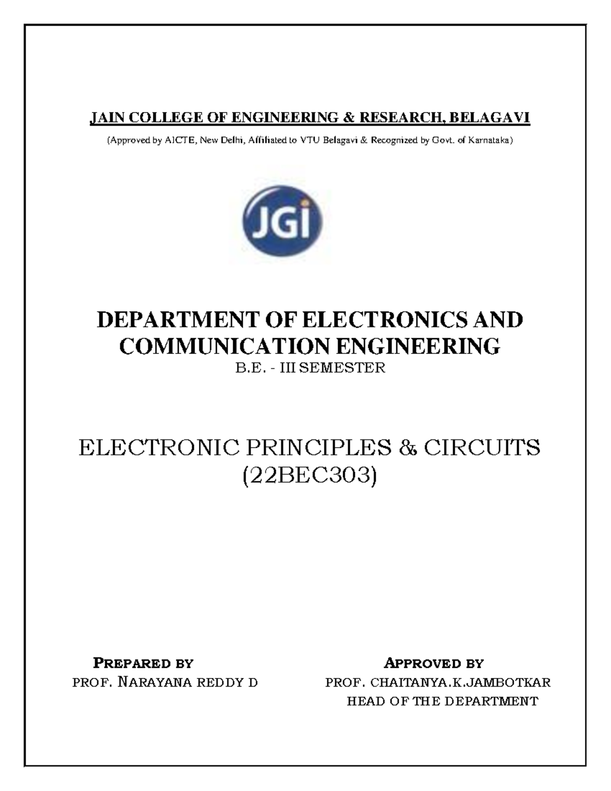 PEC Lab Practical Experiments (22 BEC303) - Electronic Principles - Studocu