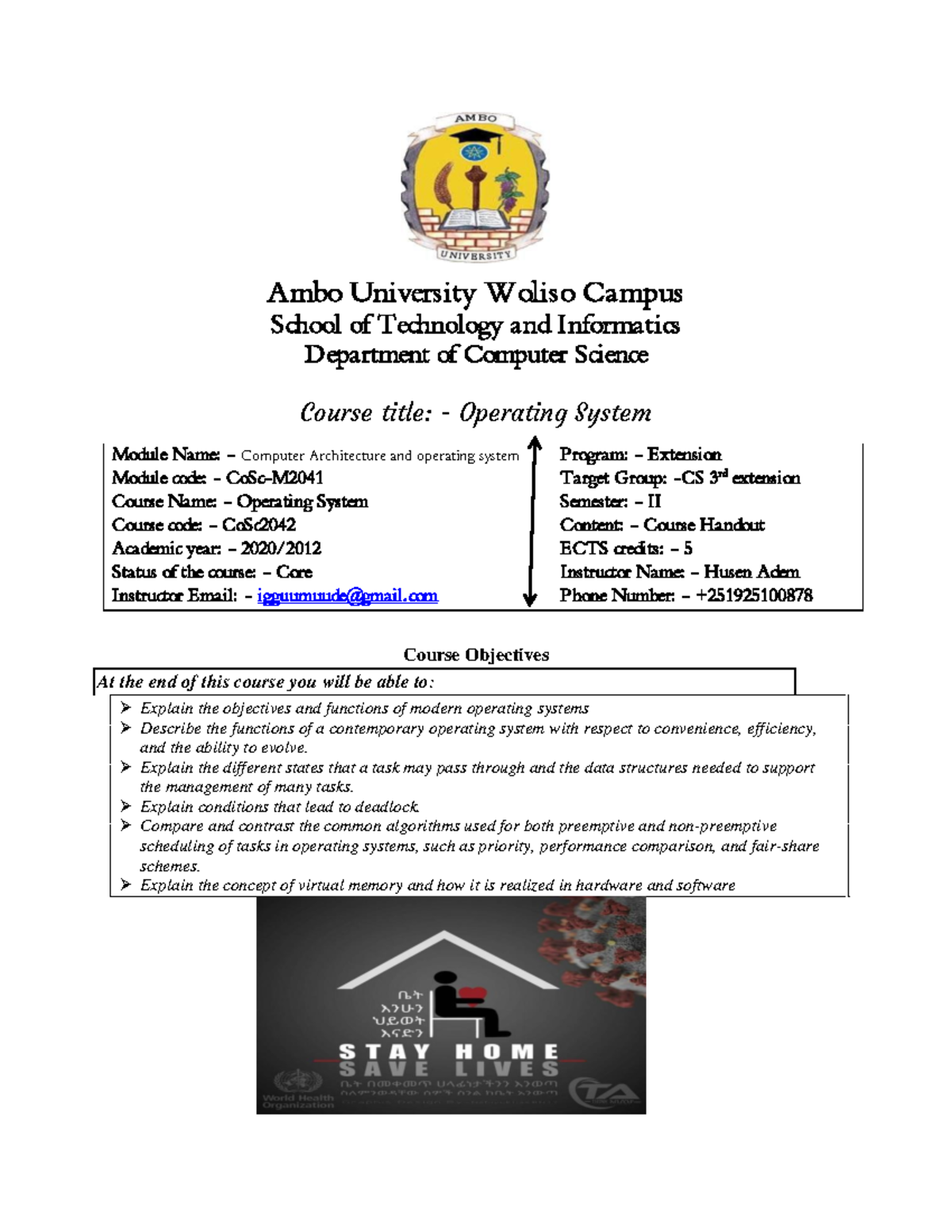 Operating System Handout (CoSc2042) - Comprehensive Course Notes - Studocu