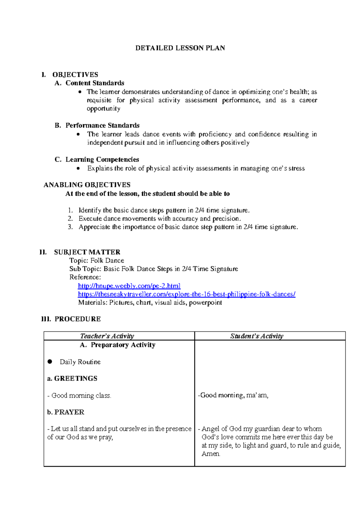 DLP-IN-Mapeh 101312 - Comprehensive Lesson Plan on Basic Folk Dances ...