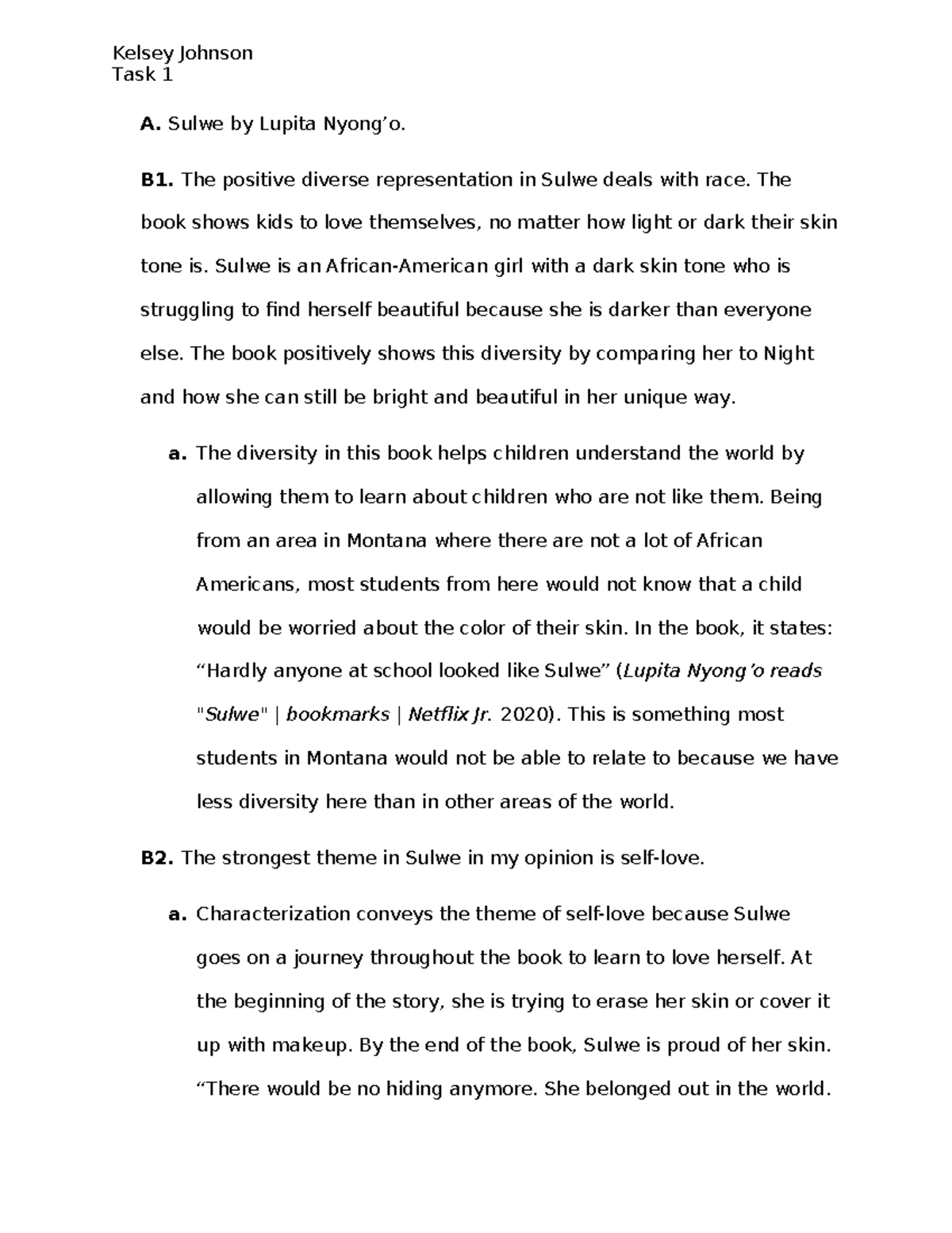 Childrens Literature Lesson Plan: Exploring Sulwe by Lupita Nyong’o ...