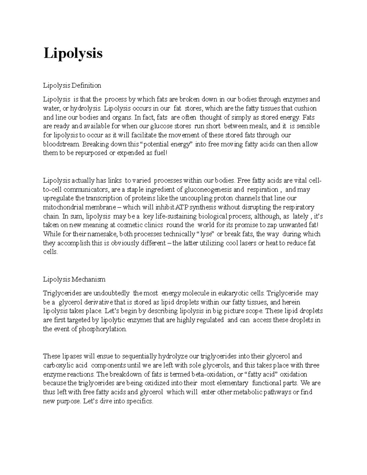 Lipolysis Process Overview - BT3012 - Chapter 2 Analysis - Studocu