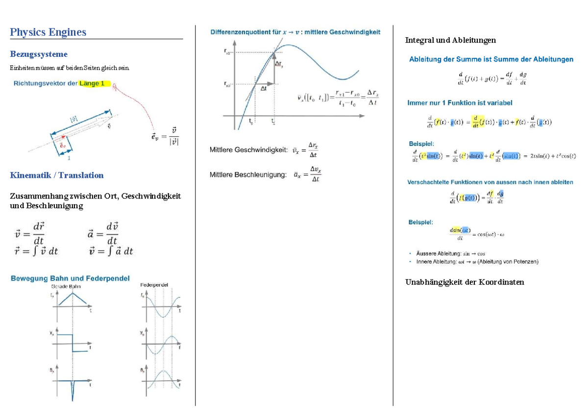 Cheat Sheet Physics Engines - Physics Engines Bezugssysteme Einheiten ...