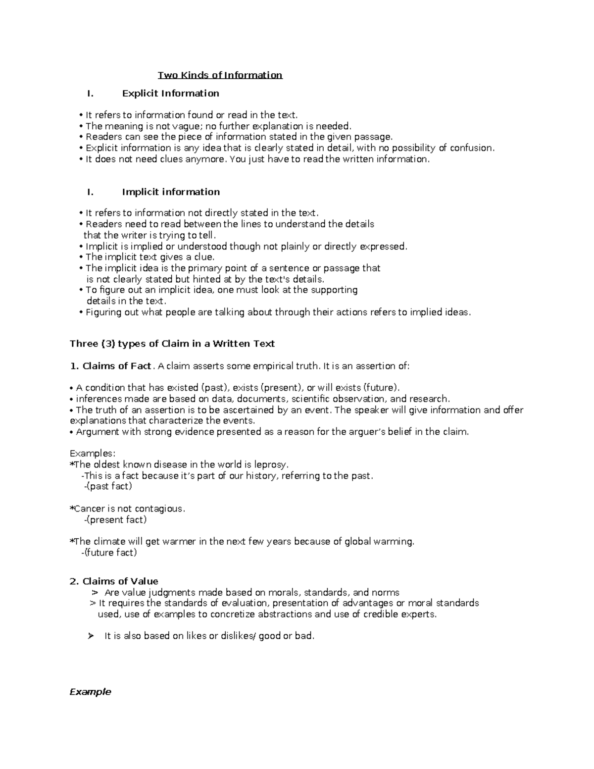 RWS Pointers 24-25: Understanding Explicit & Implicit Information - Studocu