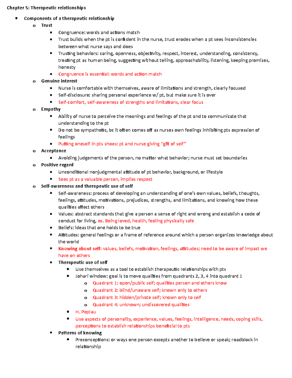 Chapter 5, 6 - Videbeck: Therapeutic Relationships in Psychiatric ...