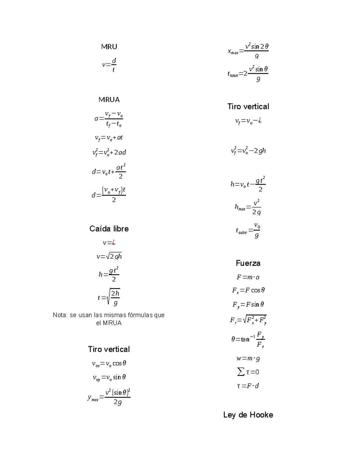 Física: Fórmulas Clave para MRU y MRUA - Estudio Completo - Studocu
