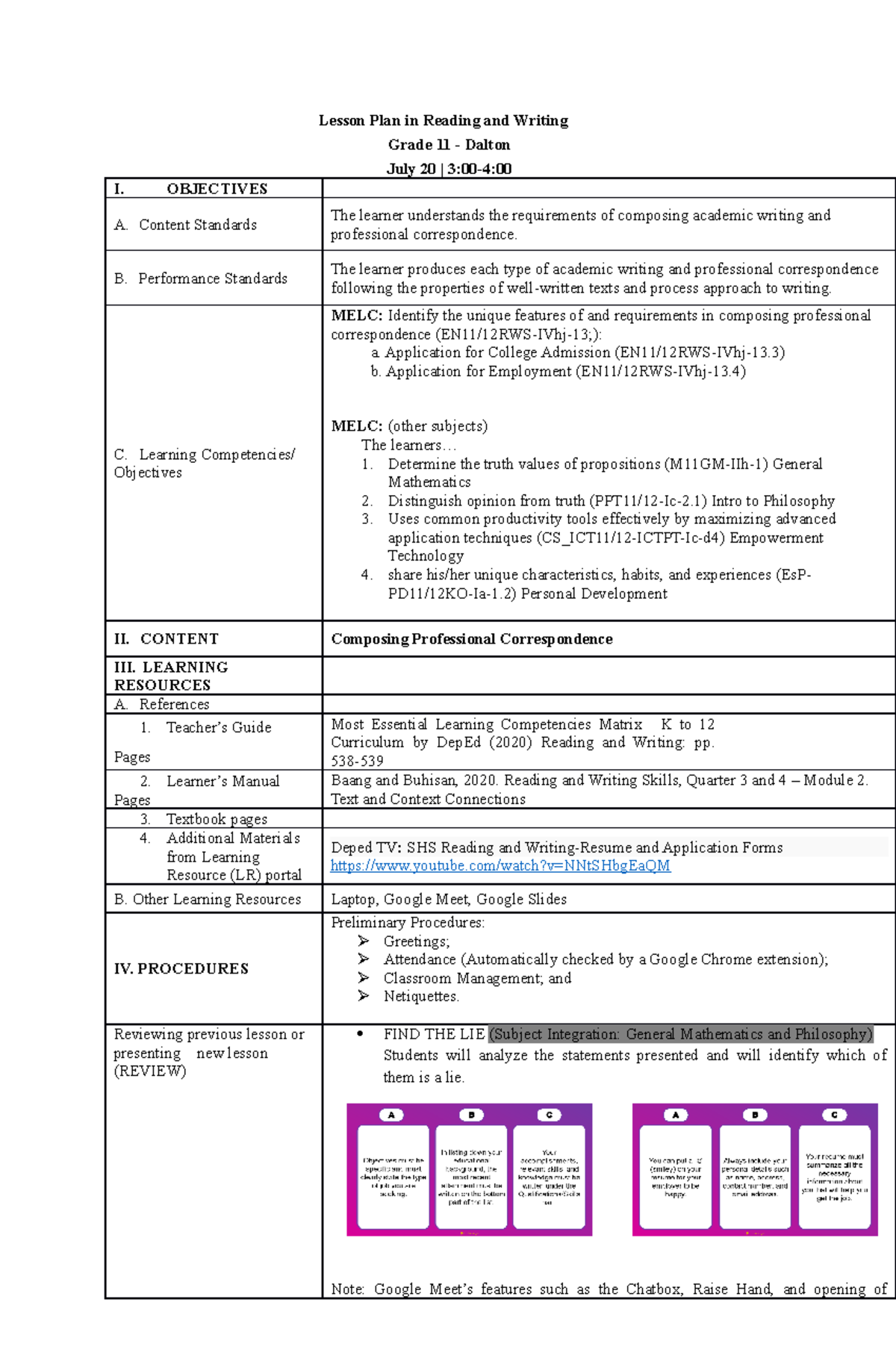 Lesson Plan: Composing Formal Writing for Grade 11 (Mjasdriz-C02-RAW ...