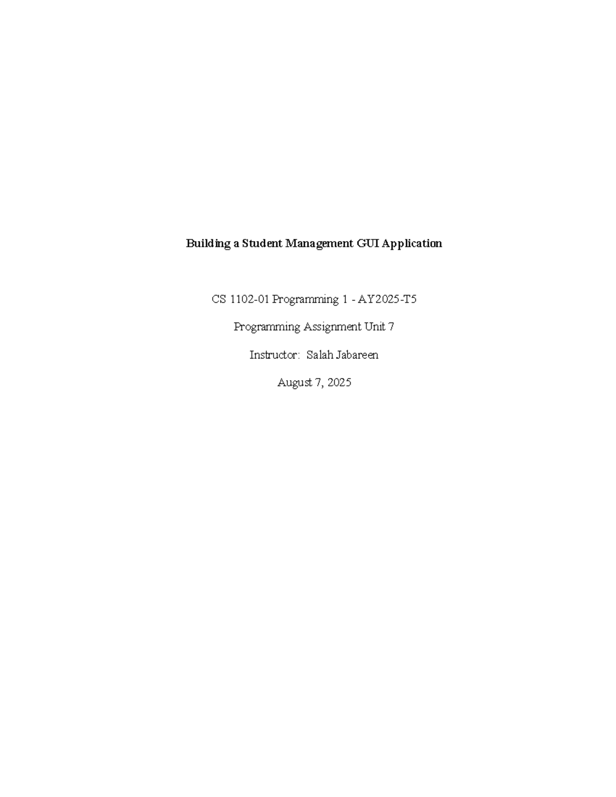 Student Management GUI Application - CS Programming 1 - Unit 7 - Studocu