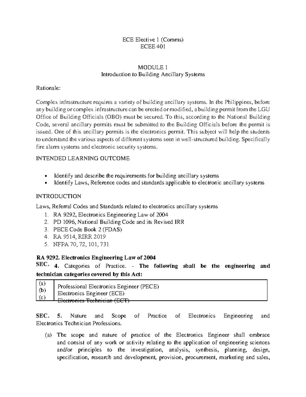 ECEE 401 Module 1: Understanding Building Ancillary Systems - Studocu