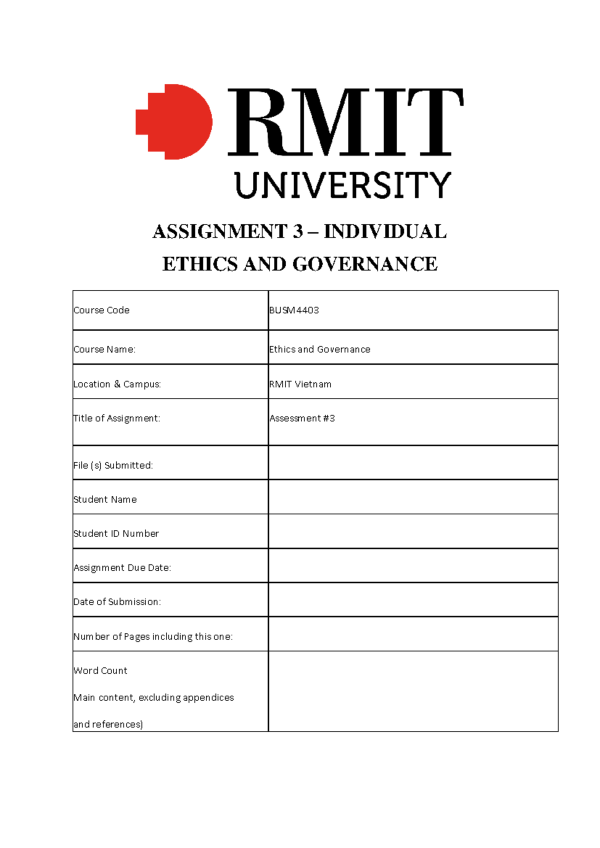 Assignment-3 Ethics and Governance BUSM4403 Sample DI RMIT Dr Nhanh ...