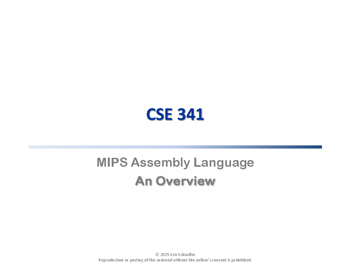 MIPS Assembly Language Overview - CSE 341 Lecture Notes - Studocu