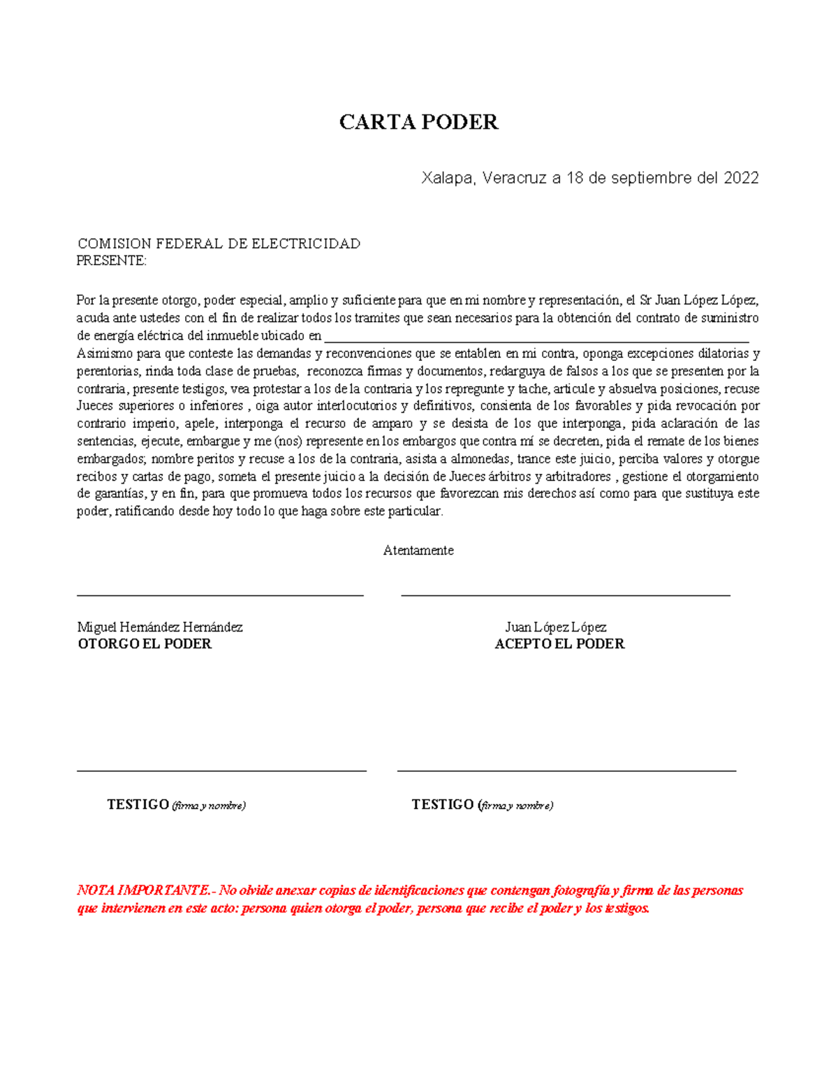 62cb2a81ed316 Ejemplo de formato de carta poder dirigido a Comision ...