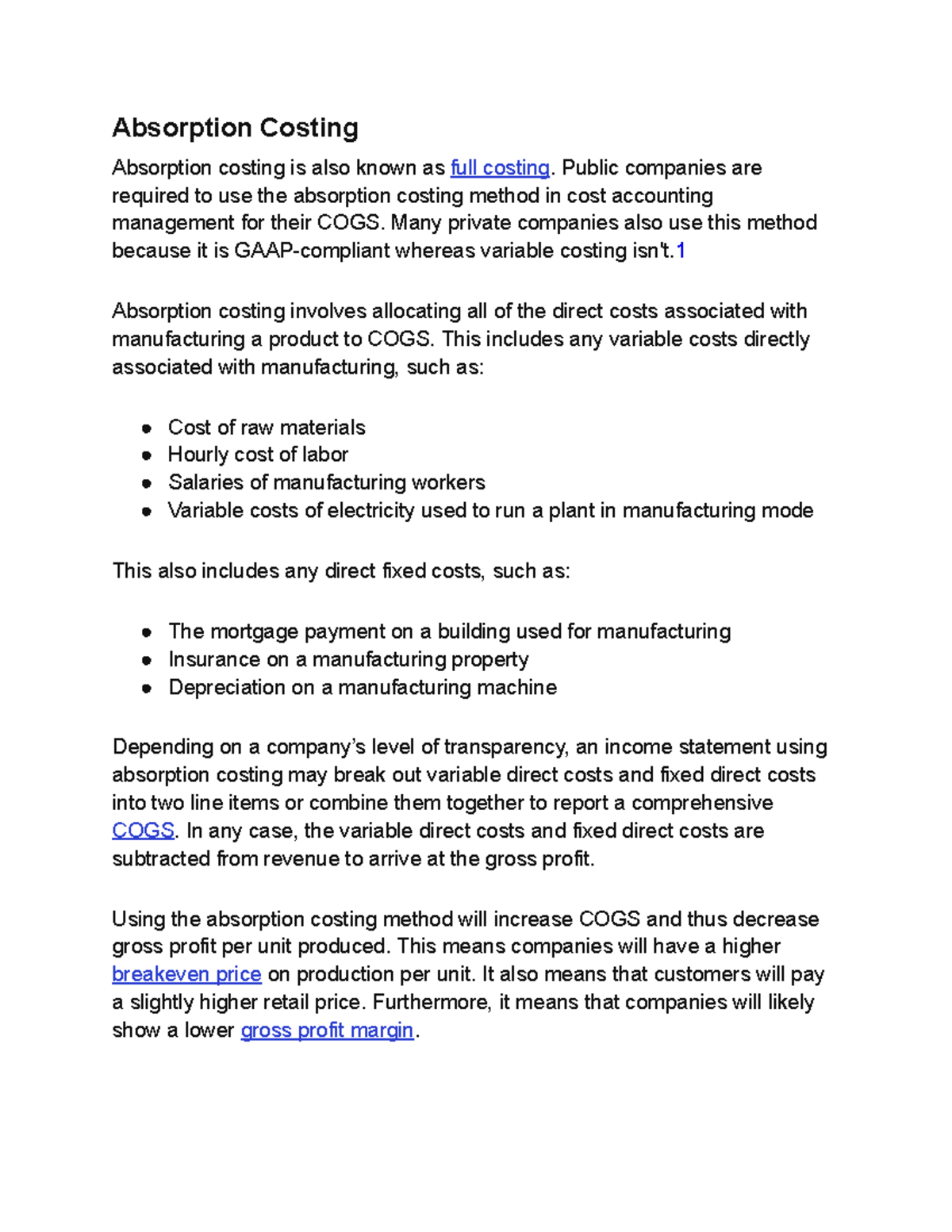 Absorption Costing - Accounting - Absorption Costing Absorption costing ...