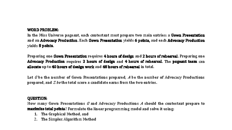 Linear Programming Model for Miss Universe Contestant Optimization ...
