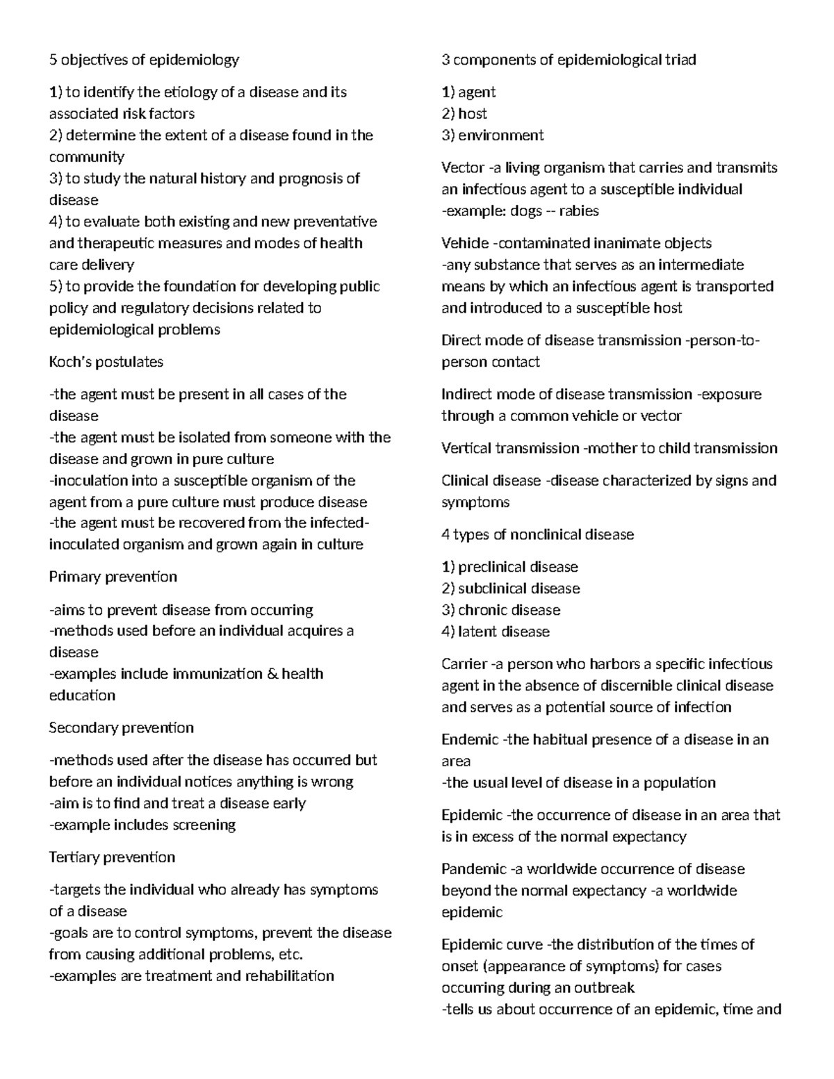 Epidemiology Nursing (NUR 101) - Comprehensive Study Notes - Studocu