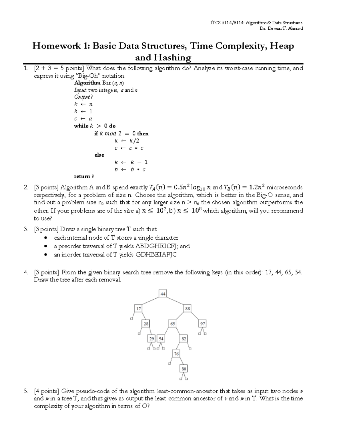 HW#1 - Spring 2025 - first hw for dsa course - ITCS 6114 / 8114 ...