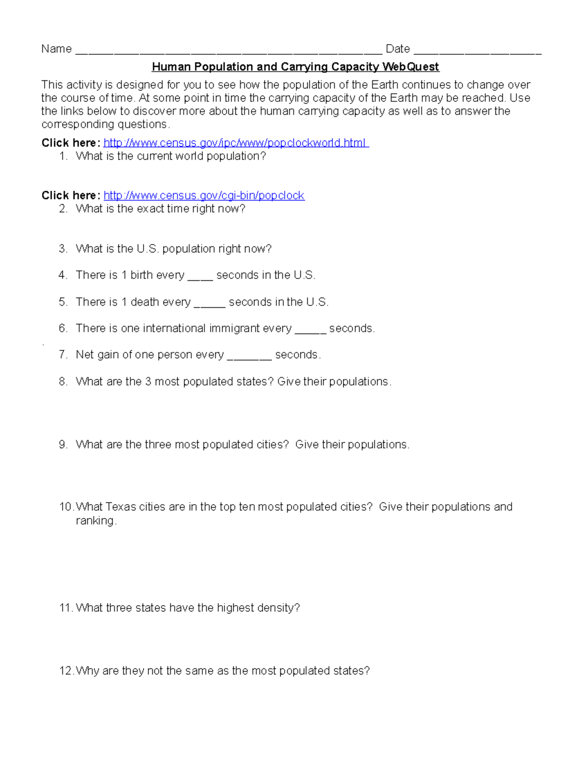 Human Populations Webquest 2017 - Name ...